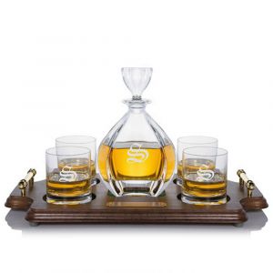 Walnut Serving Tray for Glasses & Decanter